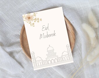 Elegant Eid Mubarak Card - Printable 4x6 Islamic Greeting, Digital Download, Arabic Calligraphy ...