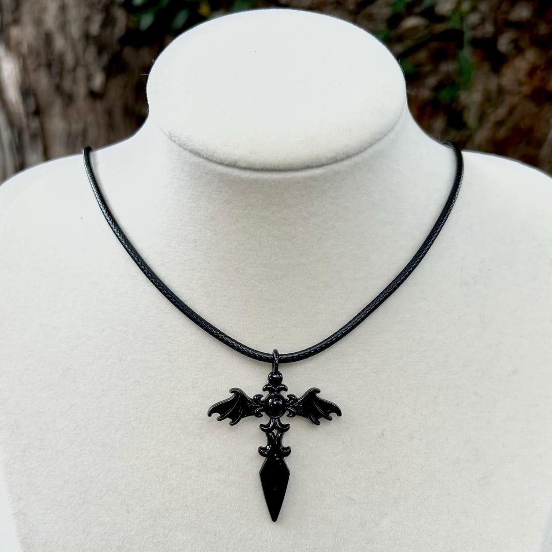 Big Black Gothic Cross Edgy Alternative Goth Rope Necklace for Women - Etsy