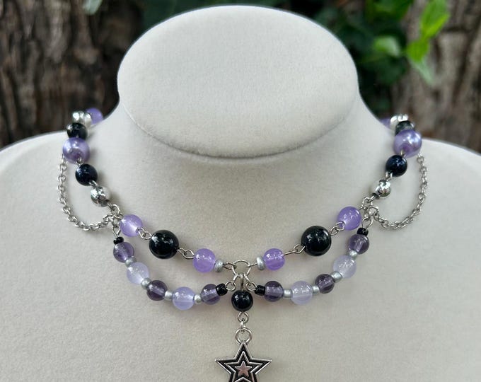 Mystical Celestial Edgy Purple Star Beaded Necklace - Etsy