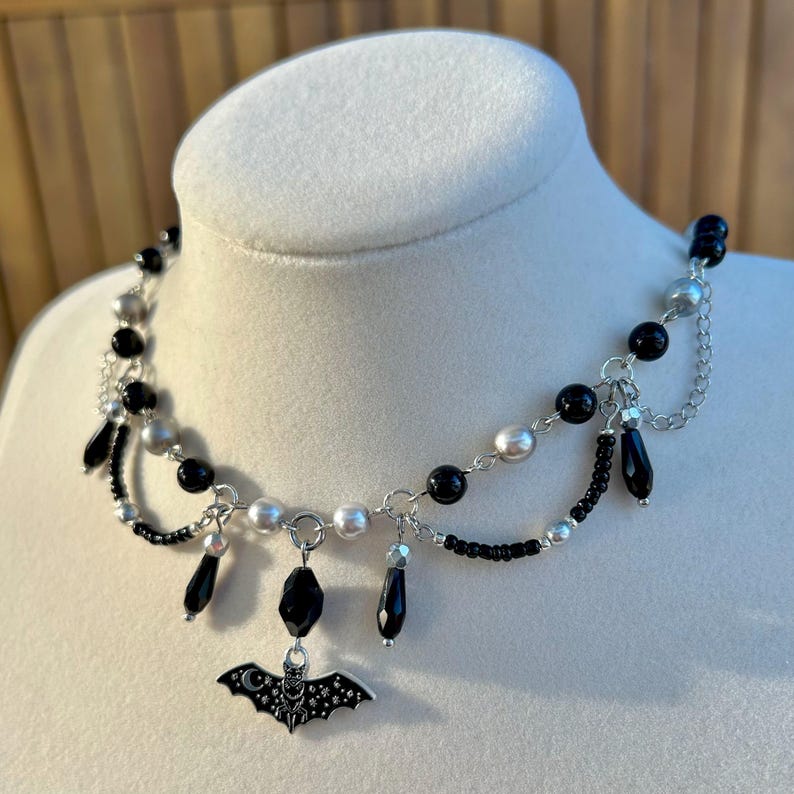 Midnight Bat Black and Silver Gothic Beaded Edgy Alternative Unique ...