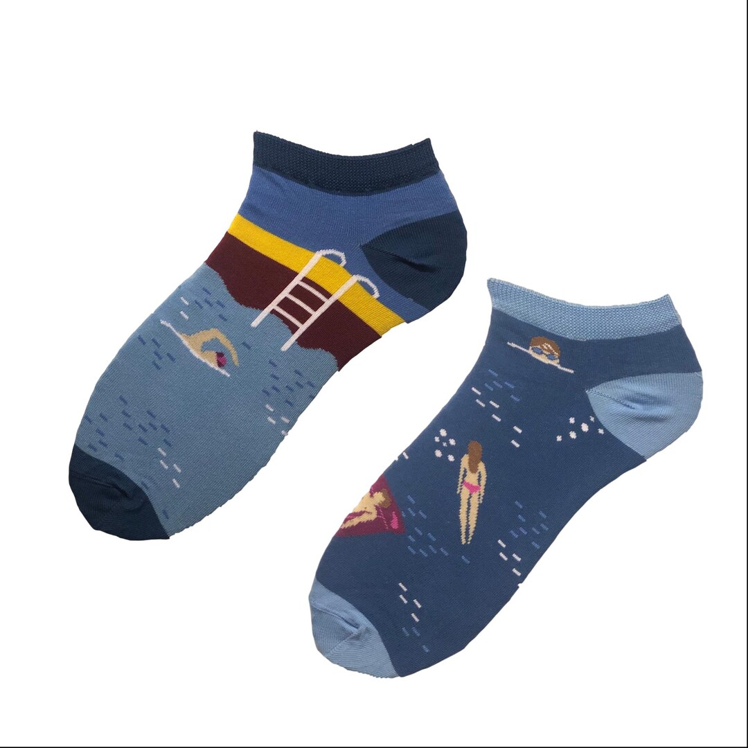 Swimming Pool Socks: Unisex Cotton Ankle Socks, Mismatched Design - Etsy