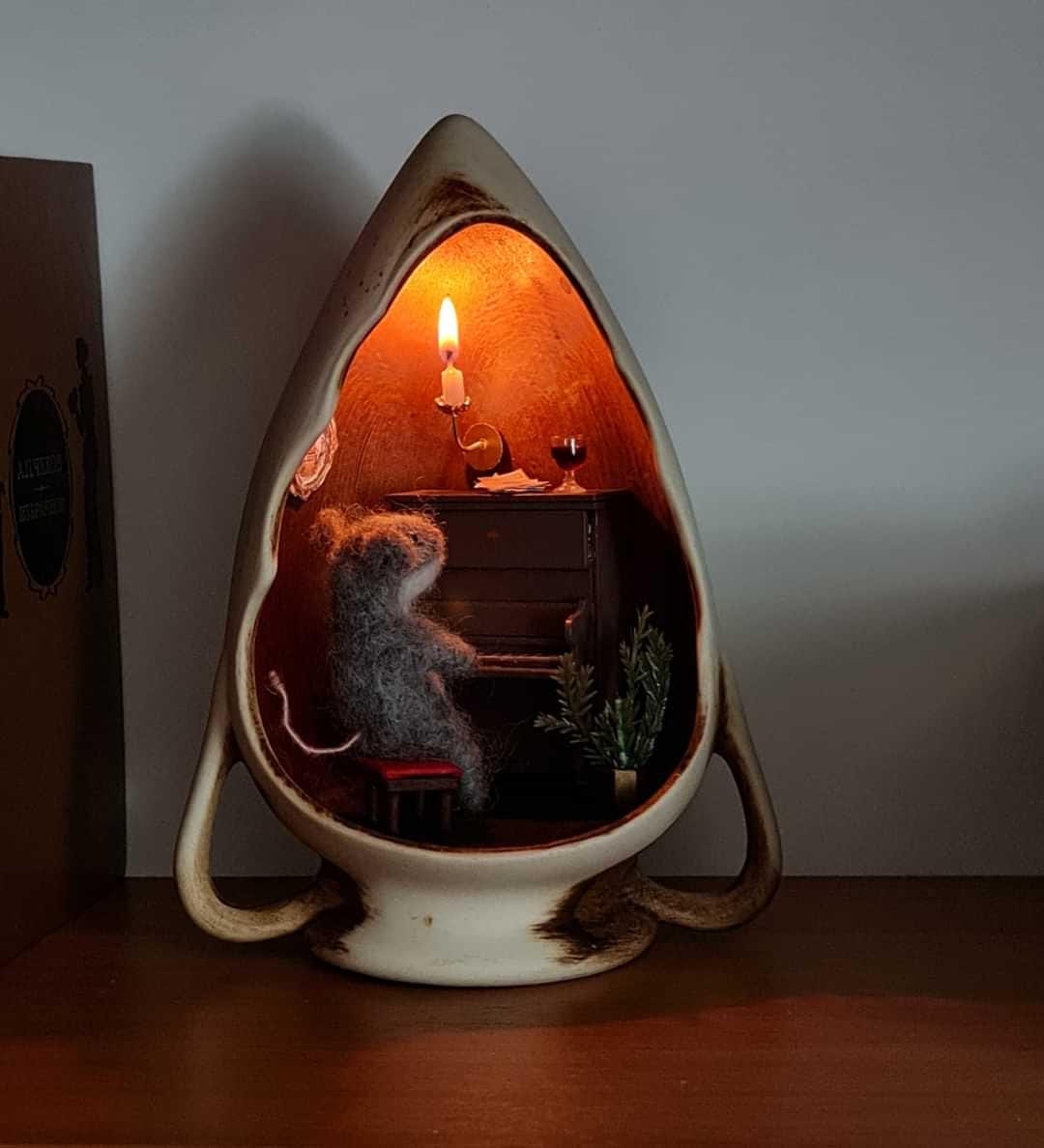 Miniature Pianist Mouse in a Clay Vessel – Handmade Diorama With Real ...