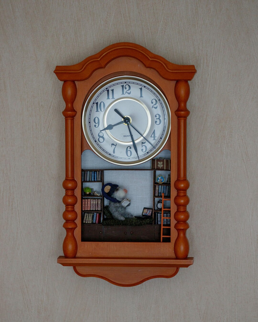 Felted Mouse in Vintage Clock – Handmade Miniature Library Diorama, One ...