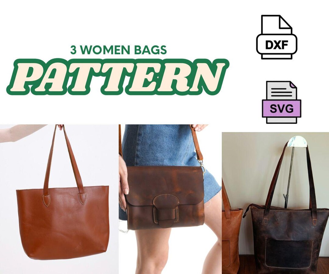 3 Bag Designs PDF DXF Svg | Digital Handbag Patterns | DIY Tote & Purse ...