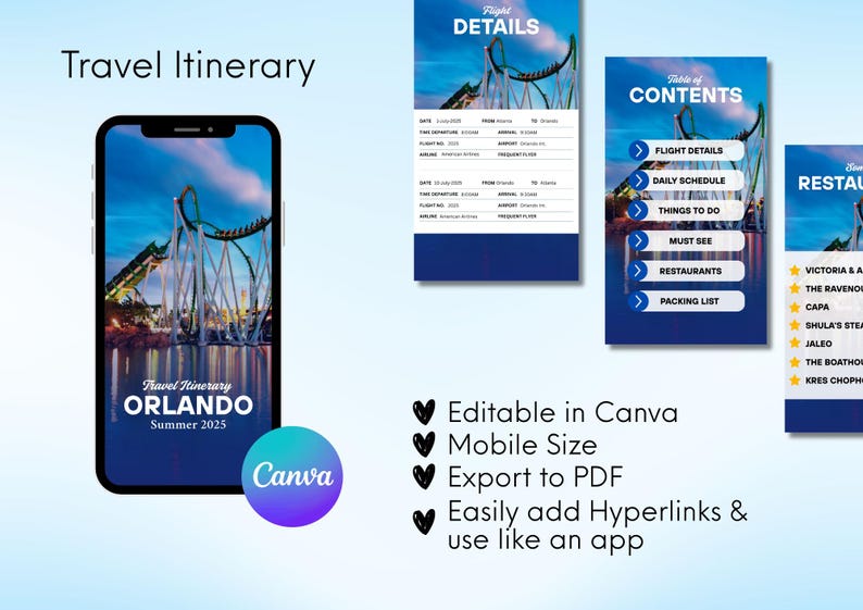Customizable Travel Itinerary Canva Template | Vacation Planner With ...