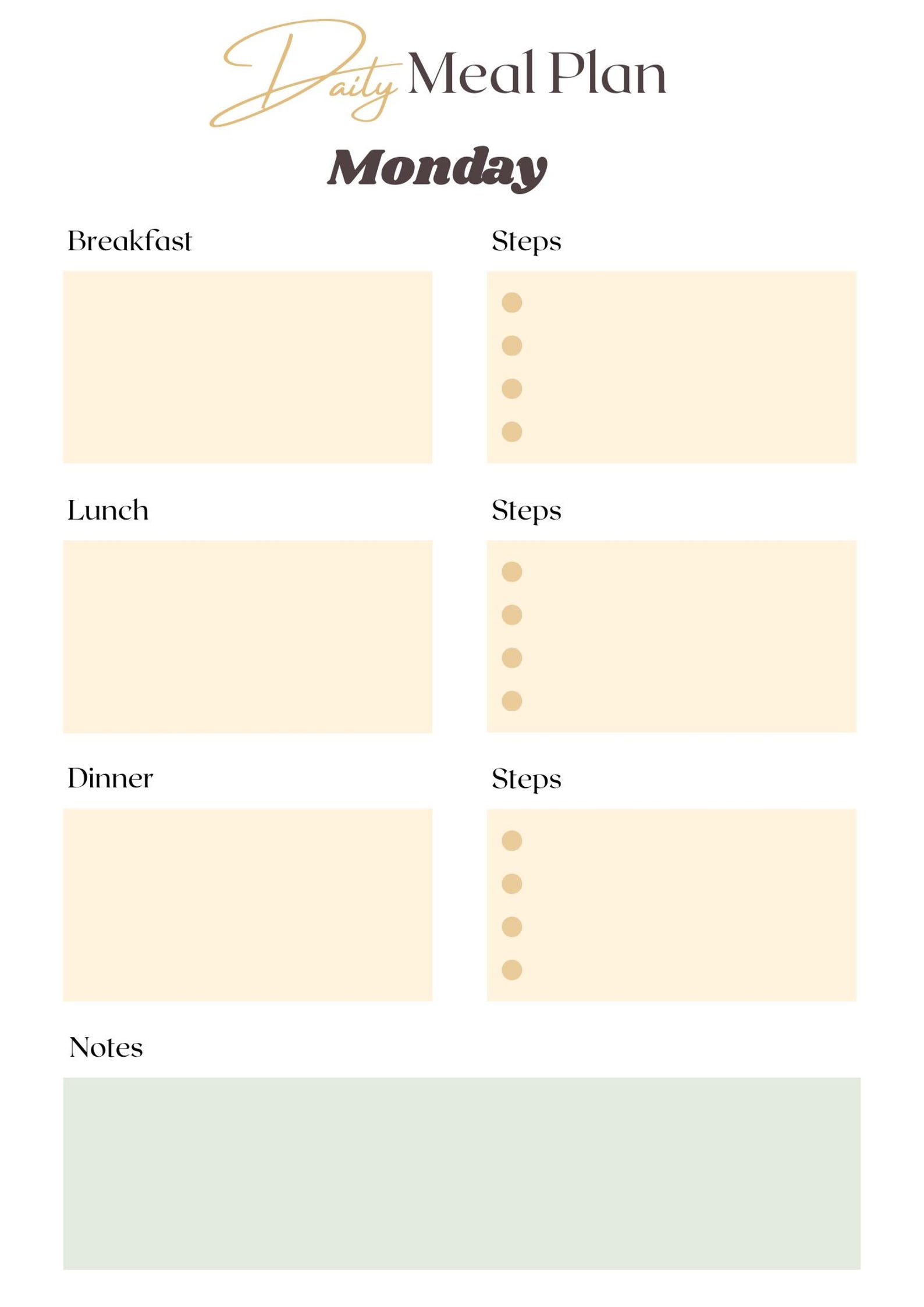 Daily Meal Planner – Printable & Editable – Weekly Meal Plan Template ...