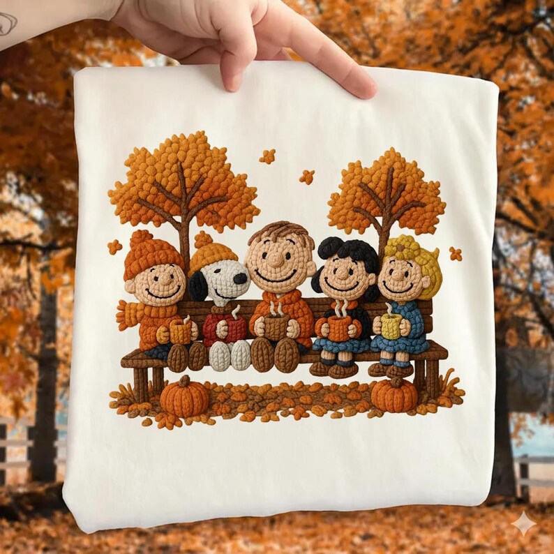 Cozy Fall Friends PNG, Autumn Bench Scene Crochet Style PNG ...