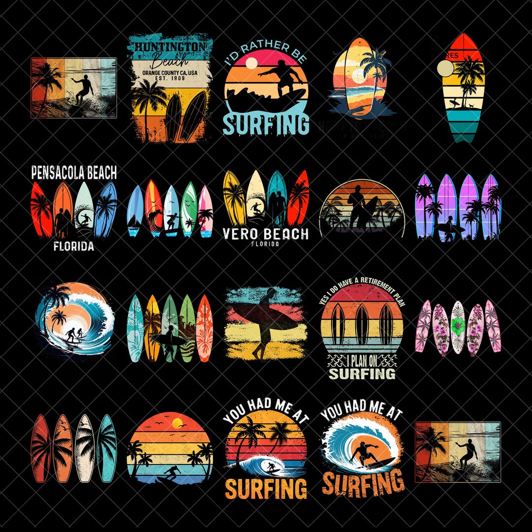 Surf Board Png Bundle, Surf Board Summer Png, Retro Surf Board Png ...
