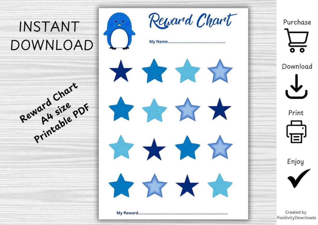 Reward Chart for Children, Blue, Sticker Chart, Chore Chart ...