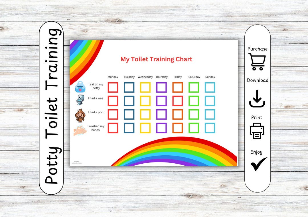 Potty Toilet Training Behaviour Reward Chart for Children, Rainbow ...