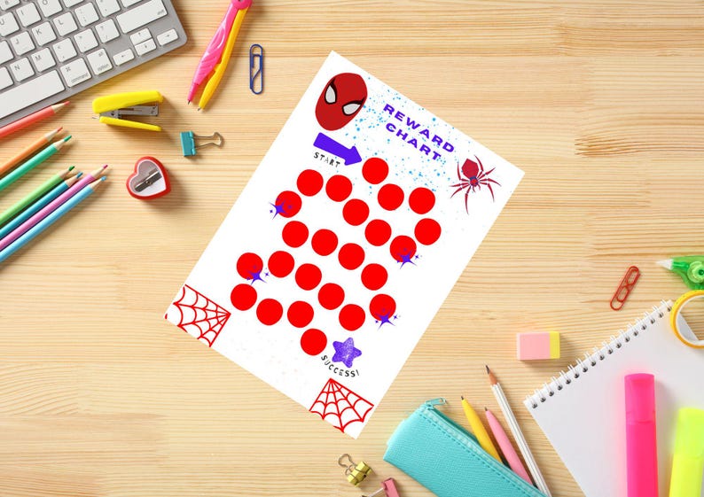 Routine Behaviour Reward Chart for Children, Spiderman, Chore Wall ...