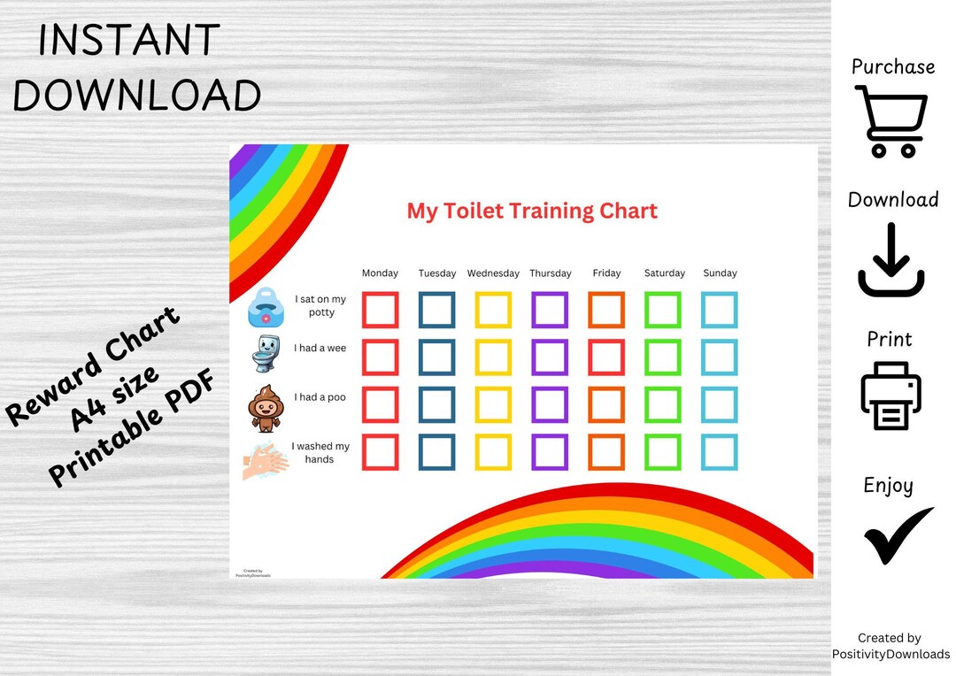 Potty Toilet Training Reward Chart, Rainbow, Kids, Children, Chore ...