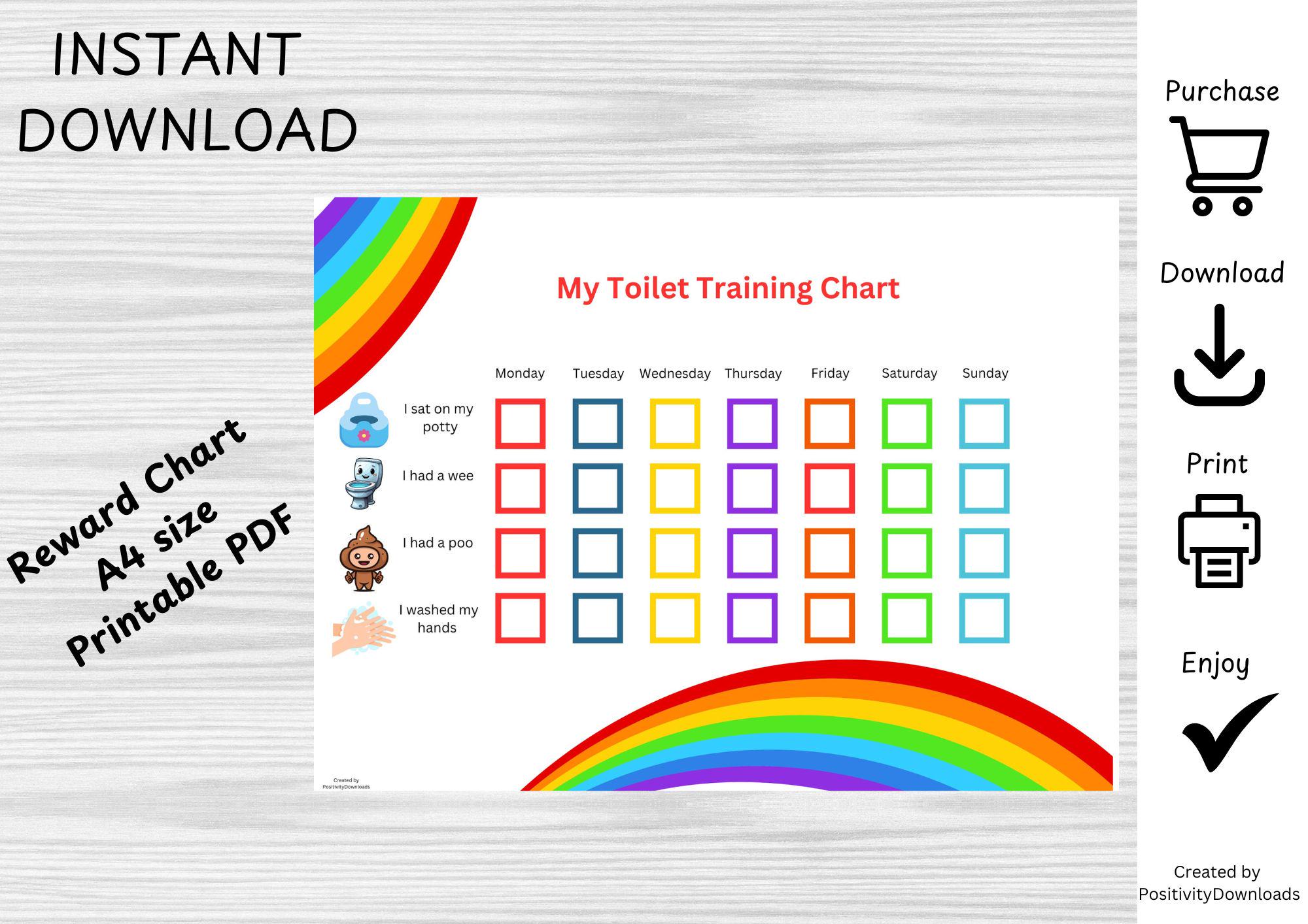 Potty Toilet Training Reward Chart, Rainbow, Kids, Children, Chore ...