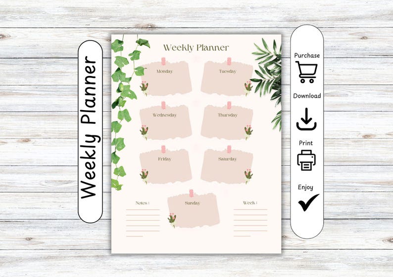 Weekly Planner, Organiser, Chart, Poster, Timetable, Plan, Notebook ...