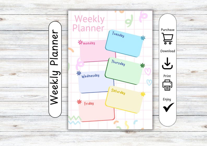 Weekly Planner, Organiser, Chart, Poster, Timetable, Plan, Notebook ...
