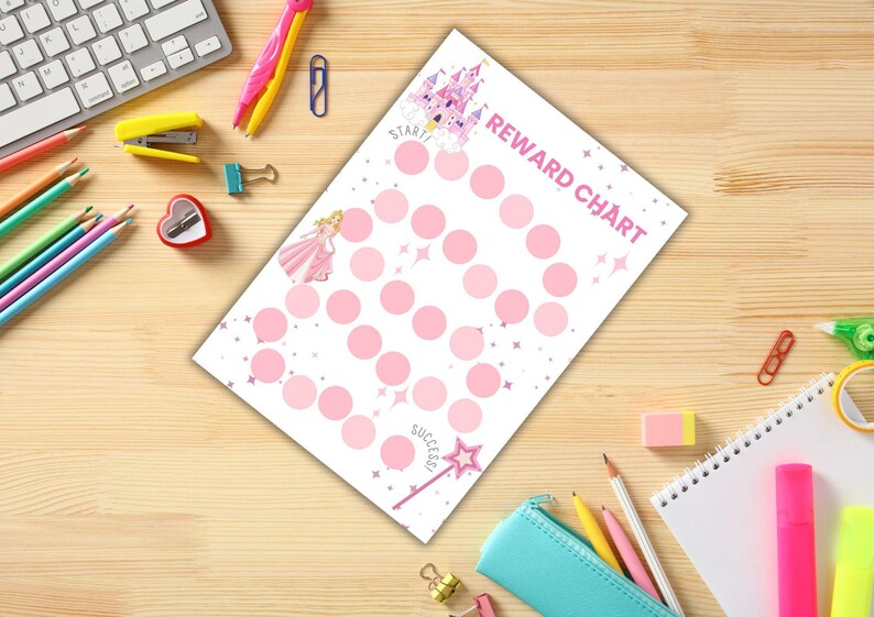 Routine Reward Chart for Kids, Pink Princess, Sticker, Chore Wall Chart ...