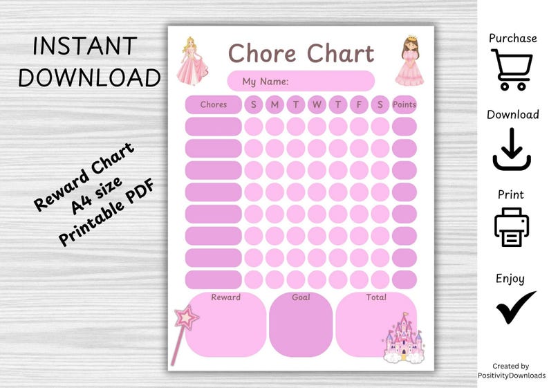 Chore Chart for Children, Princess, Sticker Chart, Reward Chart ...