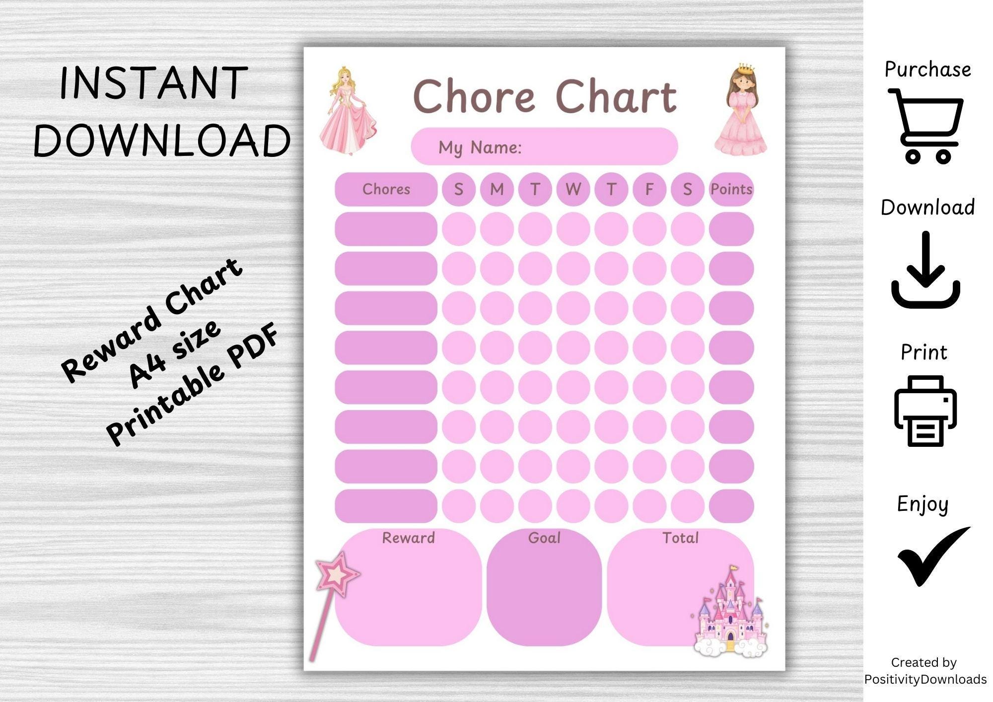Chore Chart for Children, Princess, Sticker Chart, Reward Chart ...