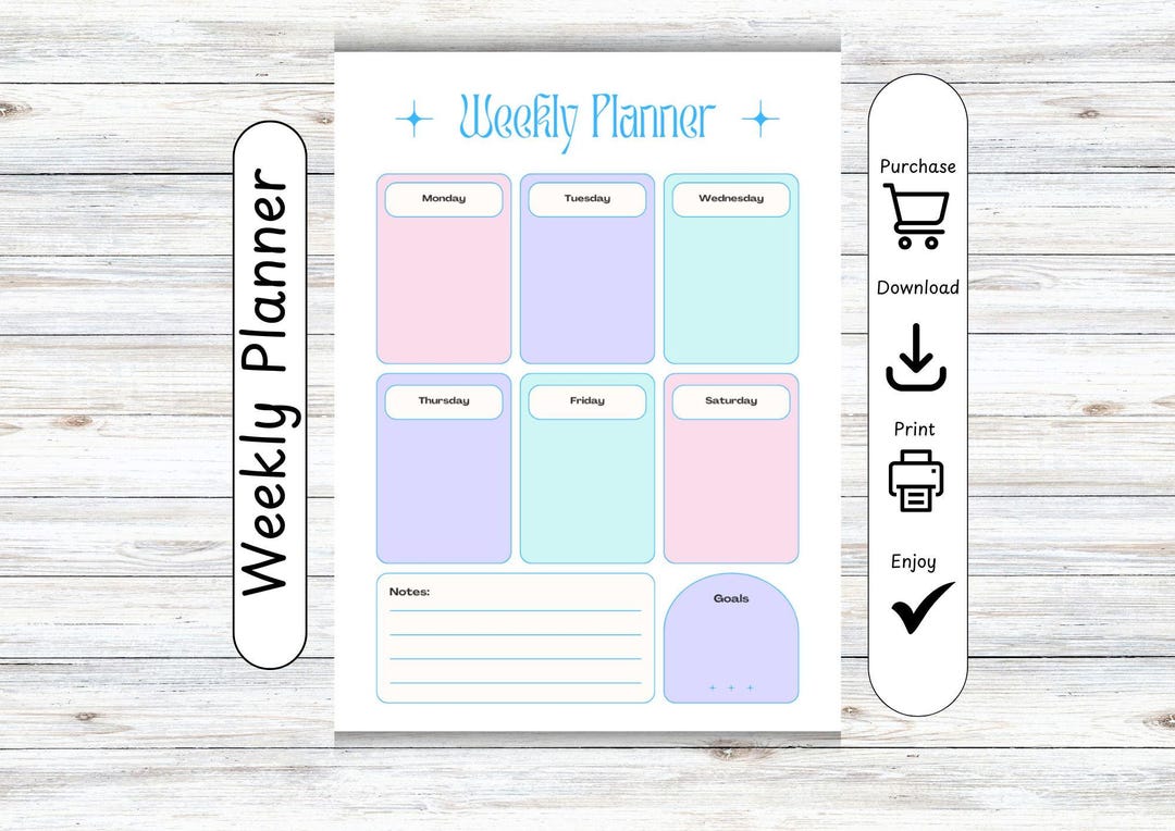 Weekly Planner, Organiser, Chart, Poster, Timetable, Plan, Notebook ...