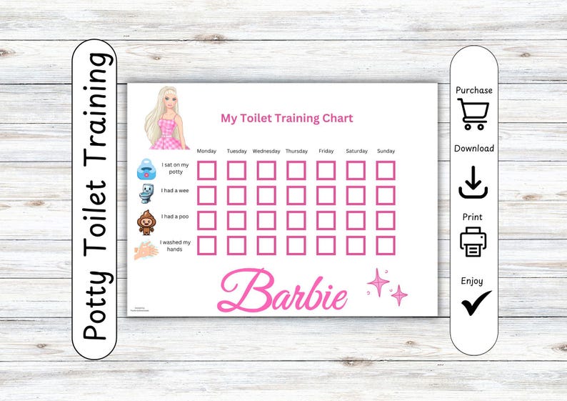 Potty Toilet Training Reward Chart for Children, Barbie, Behaviour ...