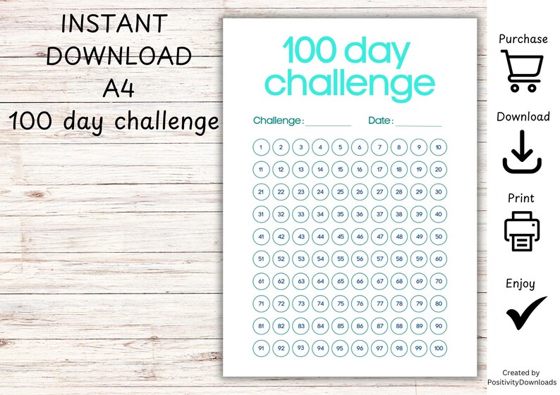 100 Day Challenge Organiser Chart, Poster, Timetable, Visual, Plan ...