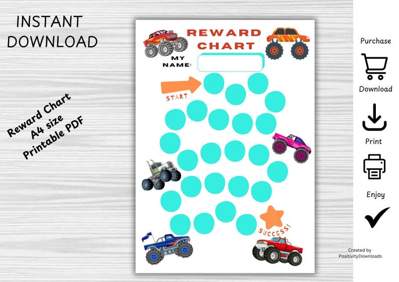 Reward Chart for Children, Chore Chart, Monster Truck, Cars, Boys ...