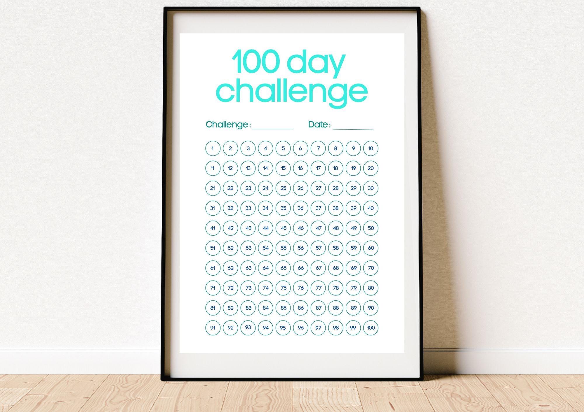 100 Day Challenge Organiser Chart, Poster, Timetable, Visual, Plan ...