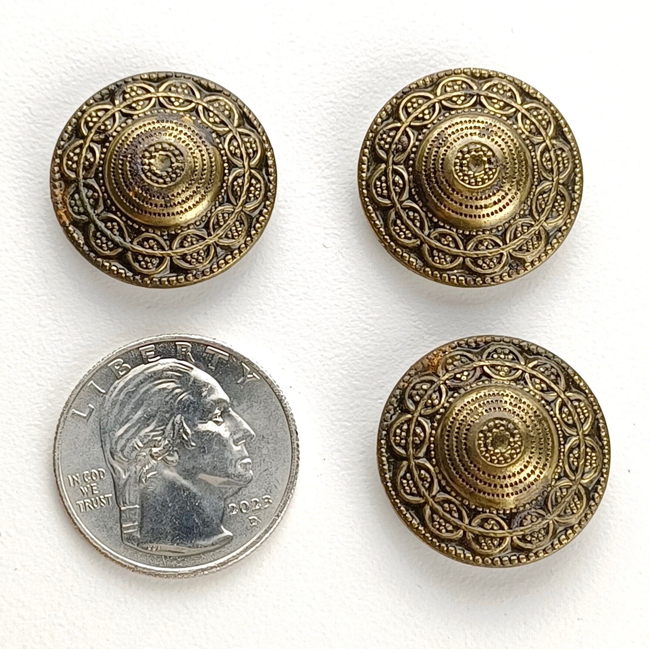 Set of 3 Vintage Brass Buttons With Art Deco Design, 7/8 Inch Brass ...