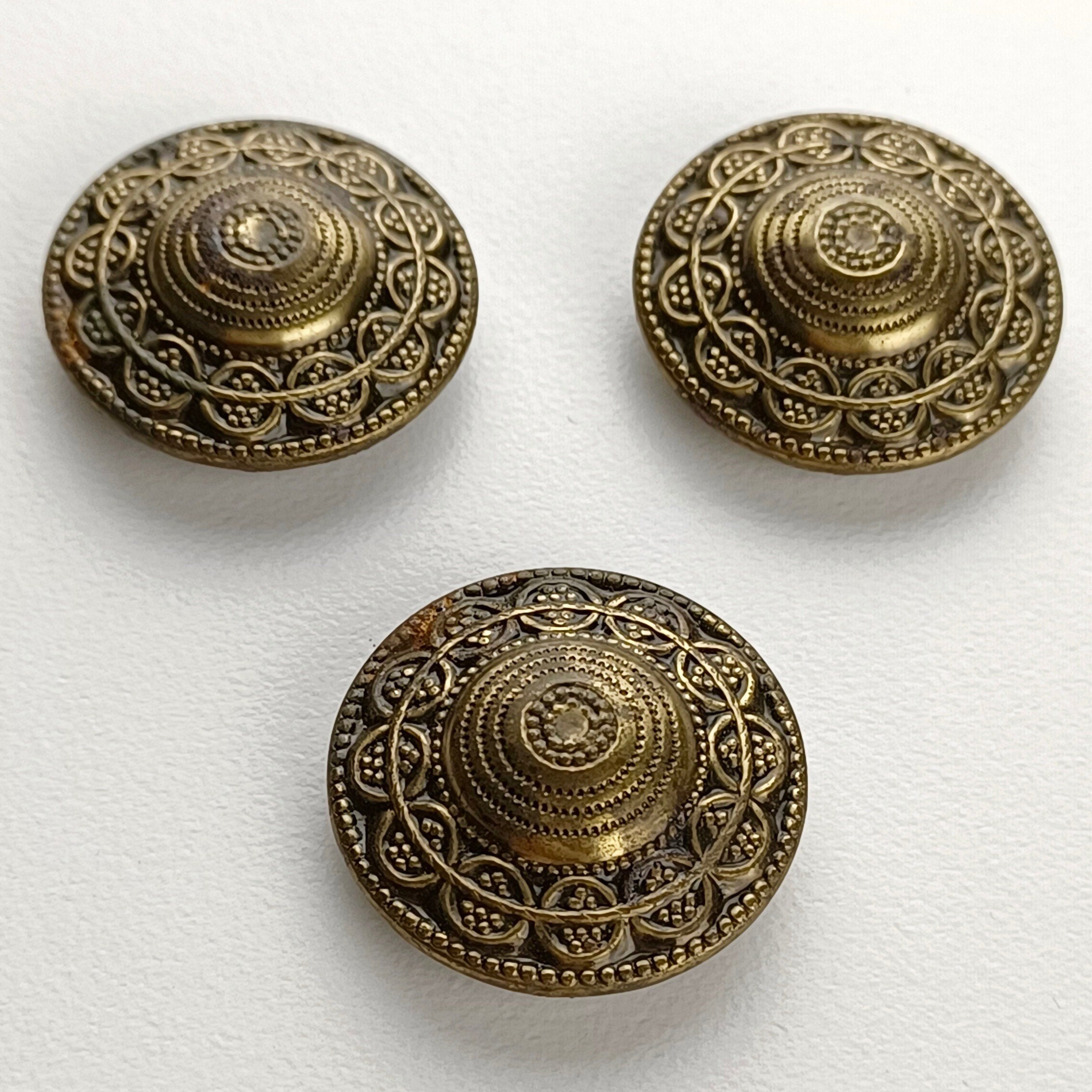Set of 3 Vintage Brass Buttons With Art Deco Design, 7/8 Inch Brass ...