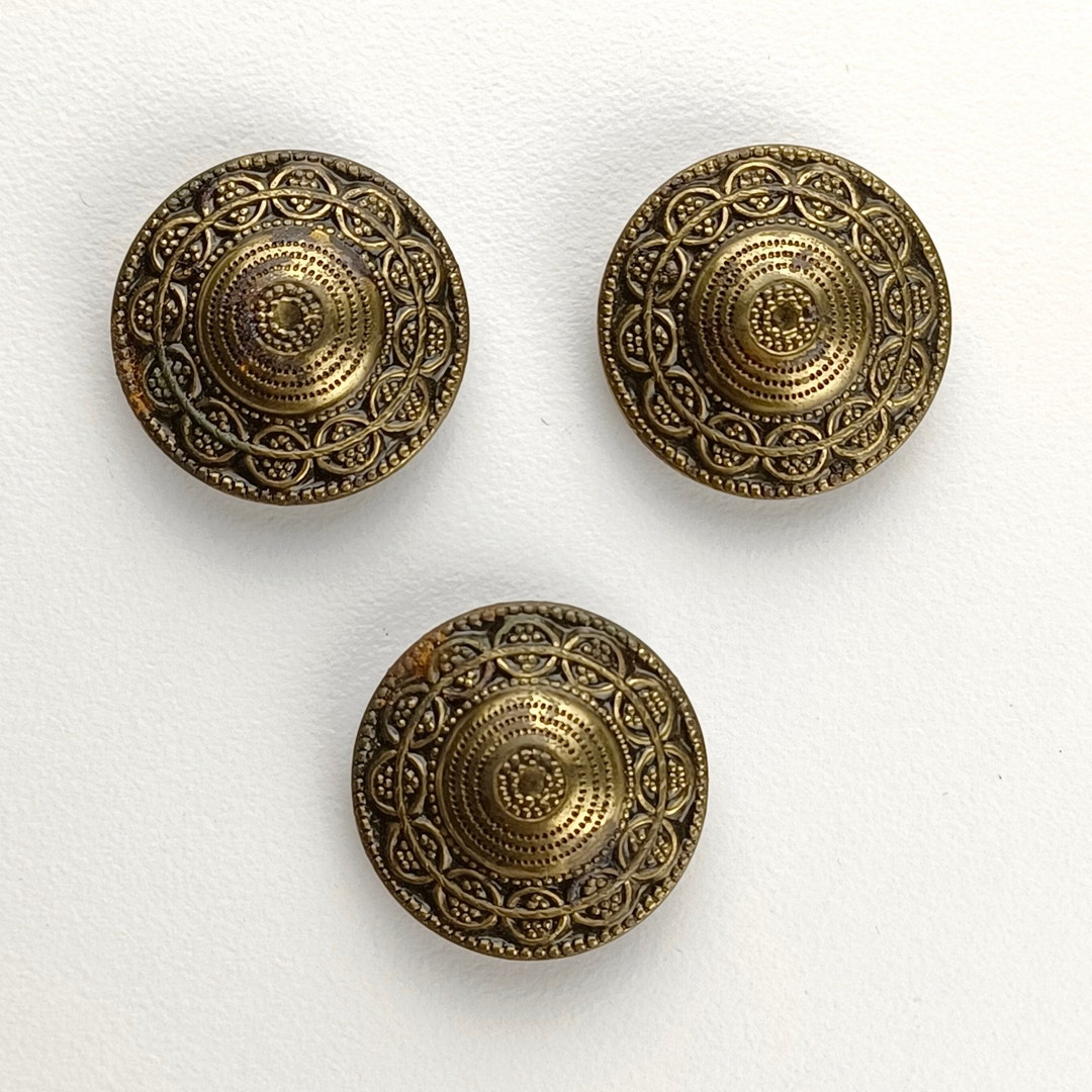 Set of 3 Vintage Brass Buttons With Art Deco Design, 7/8 Inch Brass ...