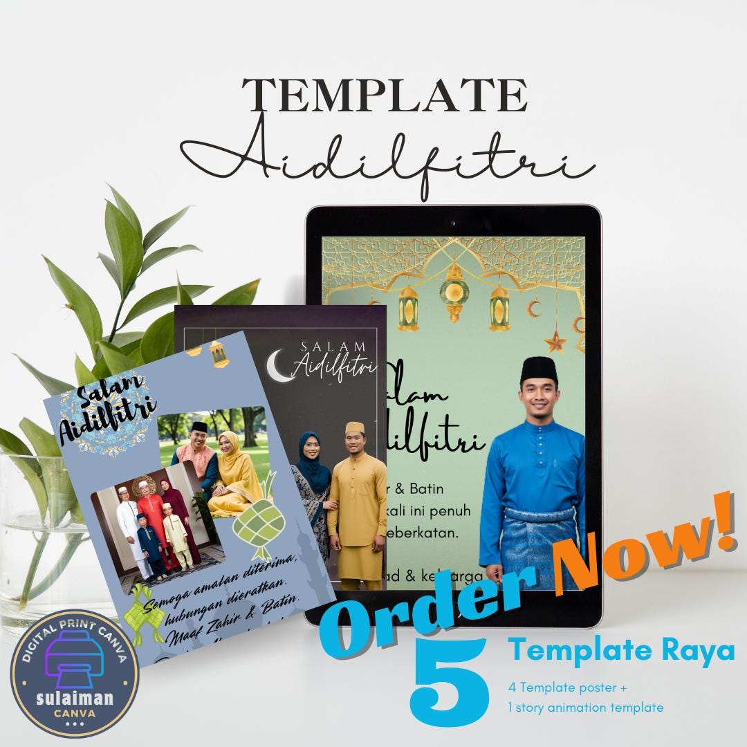 5 Eid Mubarak and Hari Raya Aidilfitri Canva Templates - Editable and ...