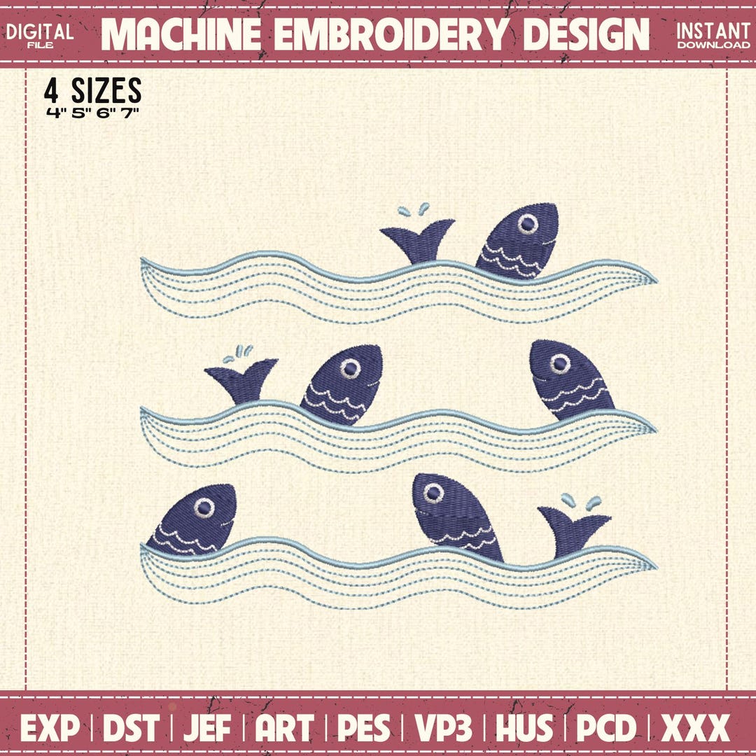 Cute Sardines Machine Embroidery File, Cute Fish Embroidery Design ...