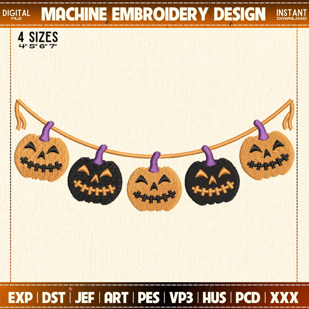 Cute Hanging Pumpkins Machine Embroidery Files, Halloween Embroidery ...