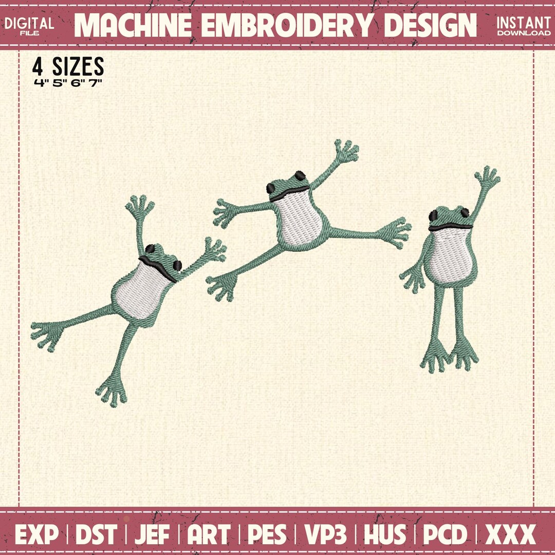 Cute Jumping Frogs Machine Embroidery File, Cute Animal Embroidery ...