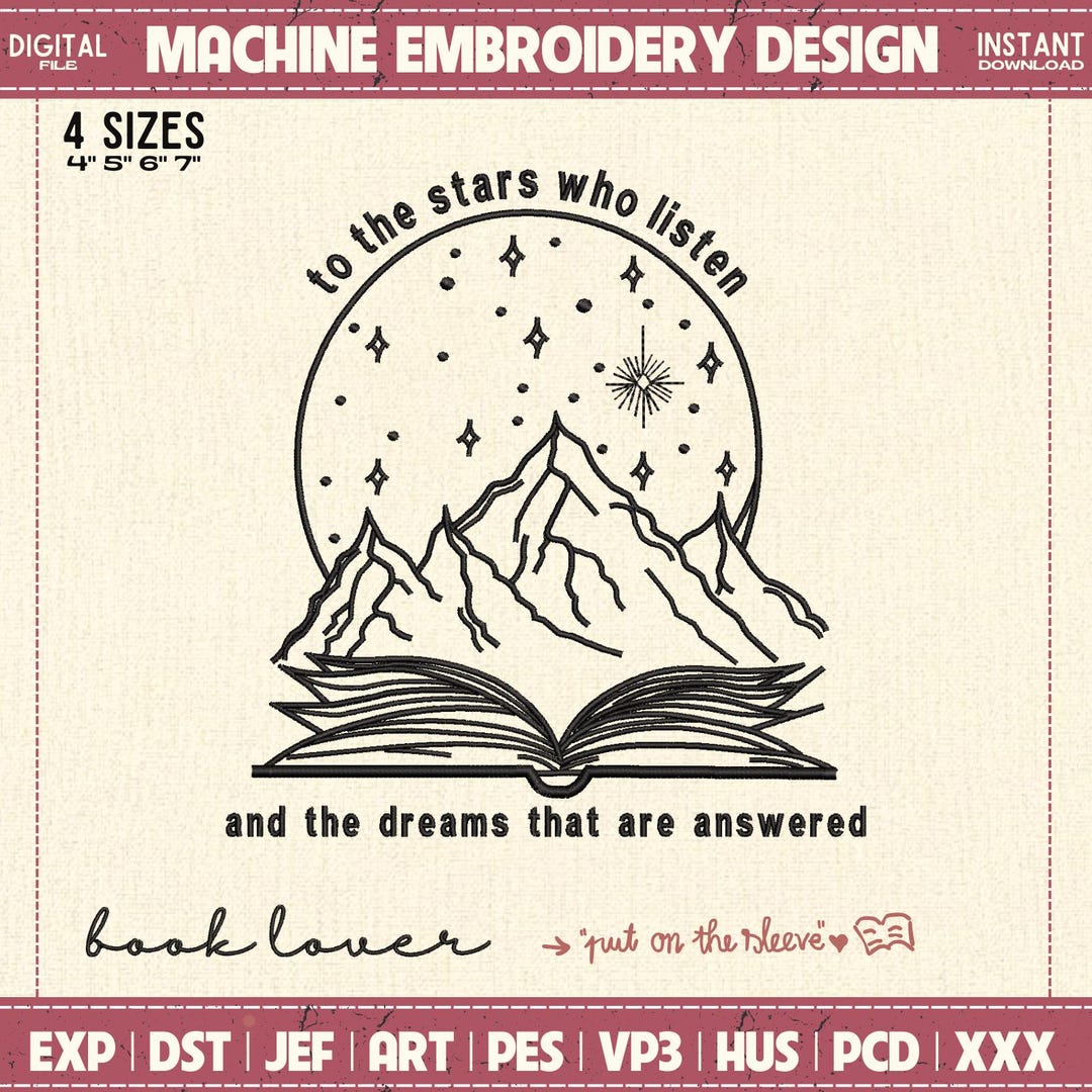 To the Stars Who Listen Embroidery File, Book Lover Embroidery Design ...