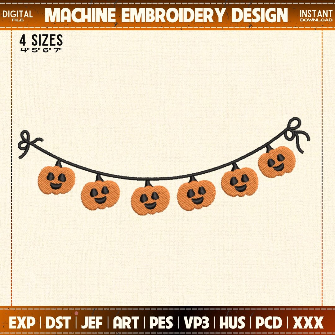 Hanging Pumpkins Machine Embroidery Files, Halloween Embroidery Designs ...
