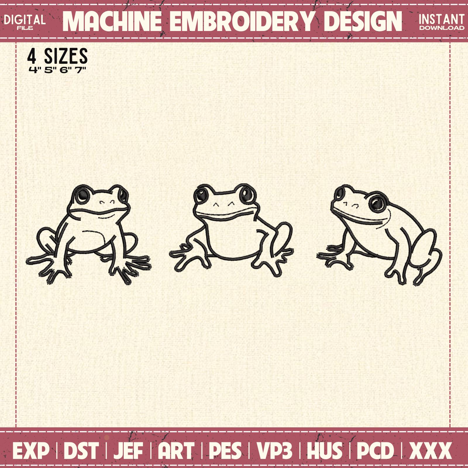 Retro Cute Frogs Machine Embroidery File, Cute Animal Embroidery Design ...