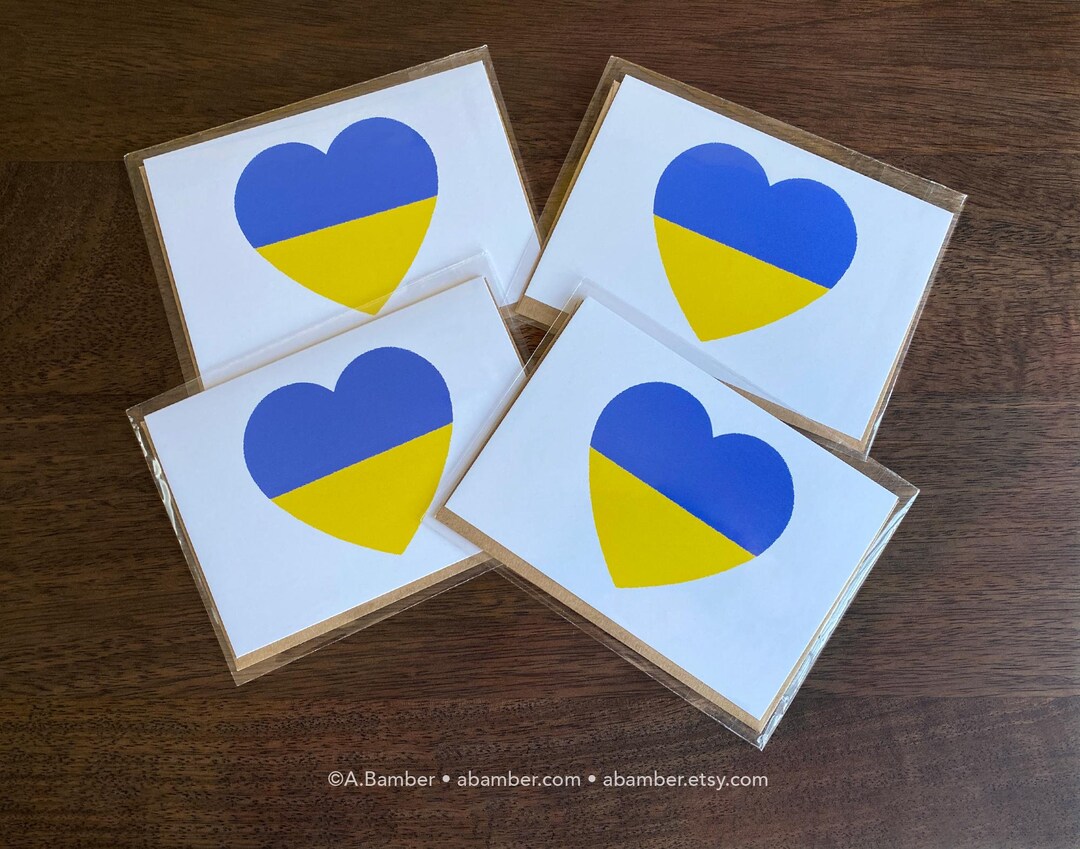 Ukrainian Flag Heart Card - Love for Ukraine Blank Greeting Cards - 4 ...