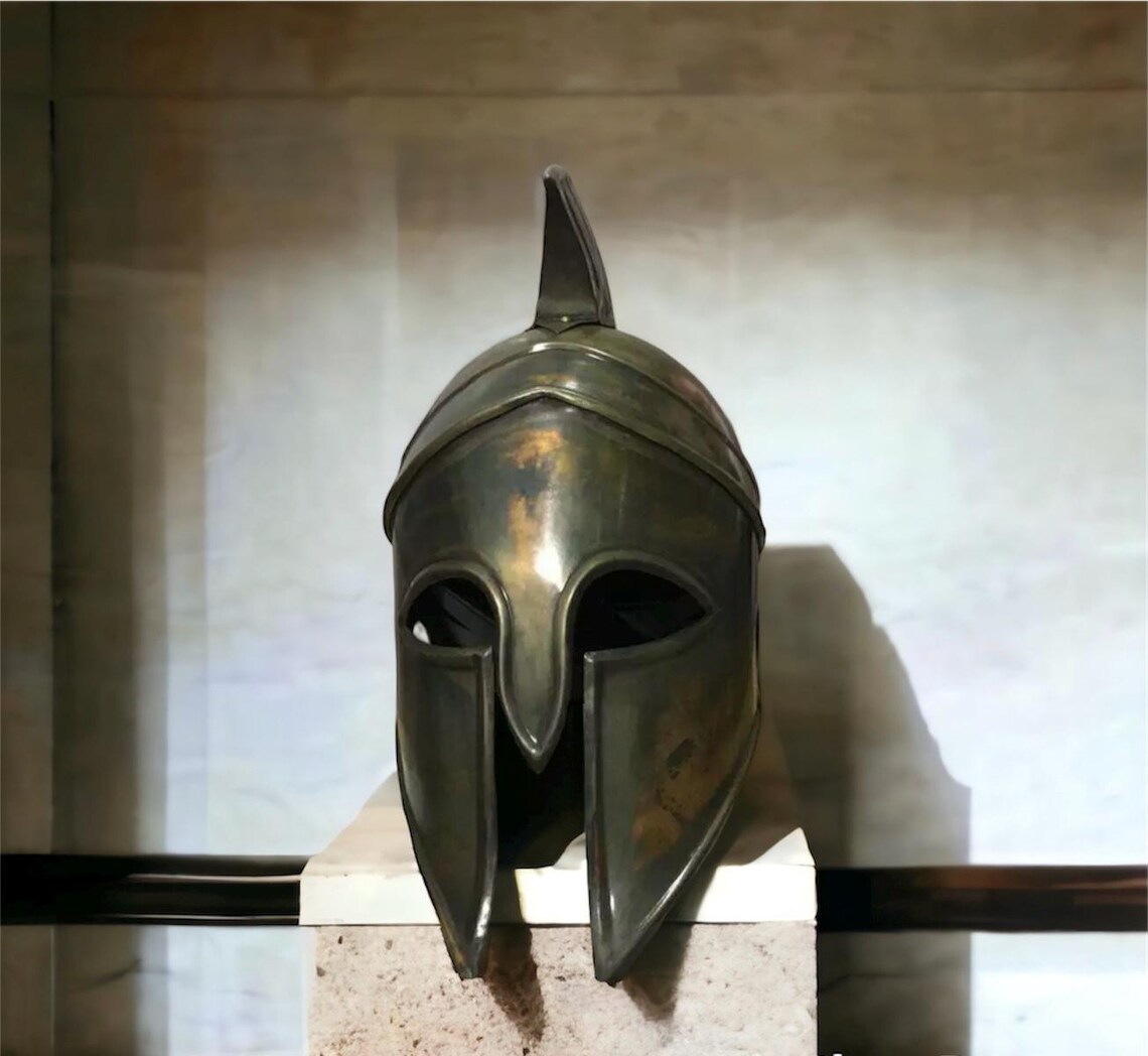 Medieval Knight Steel Greek Corinthian Helmet Greenish Antique Knight ...