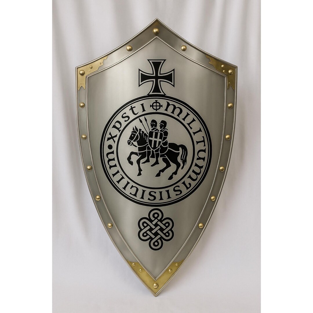 Medieval Templar Heater Shield With Cross Emblem – Full Metal Wall ...