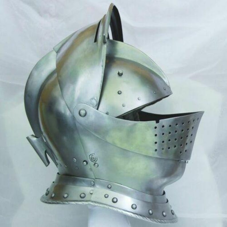 Medieval Steel Close Helmet – Full Face Visor Armet With Riveted Neck ...