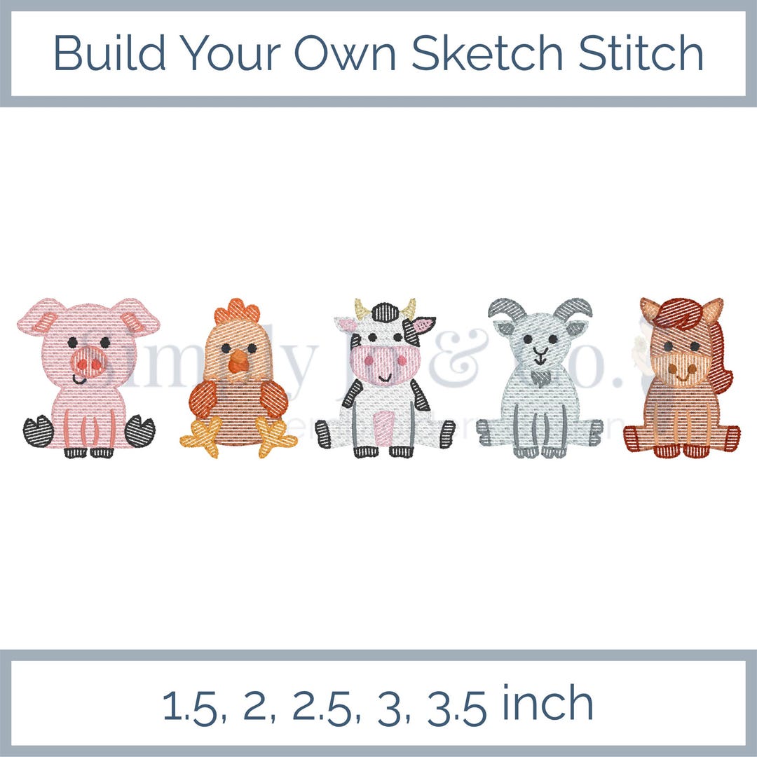 Build Your Own Sitting Farm Animals Sketch Embroidery Design - Chicken ...