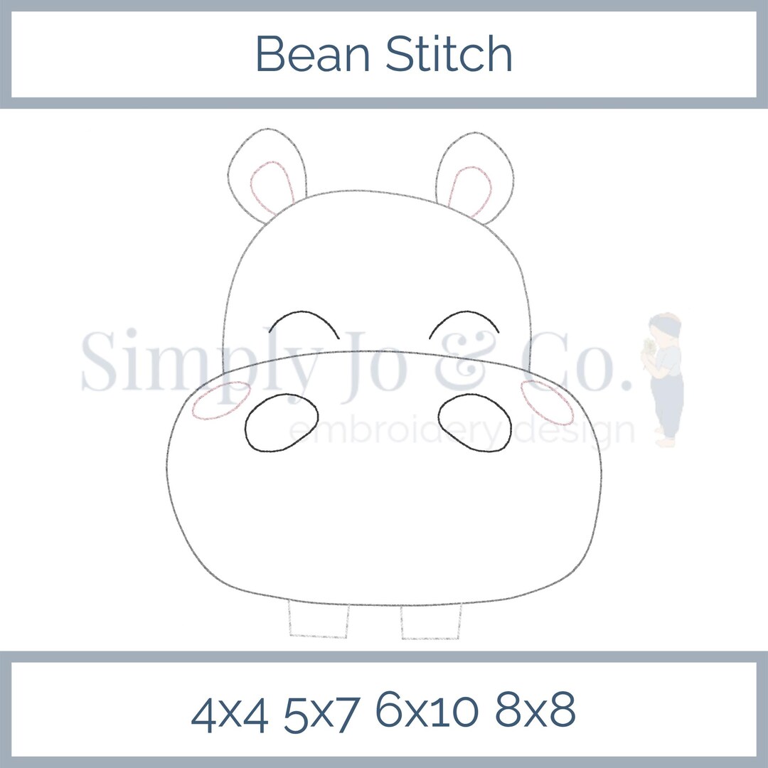 Hippo Face Bean Stitch Outline Machine Embroidery Design - Etsy