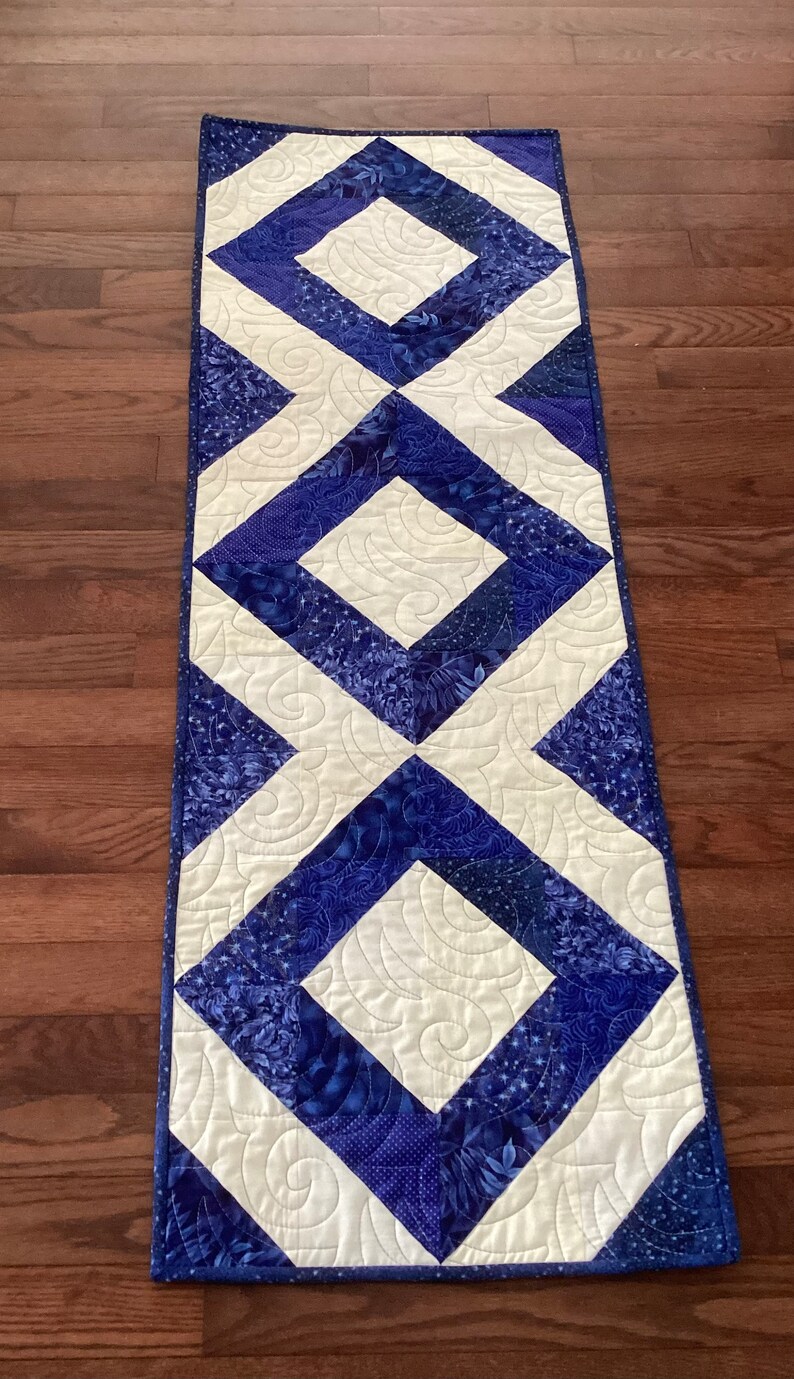 Blue and White Quilted Table Runner - Etsy