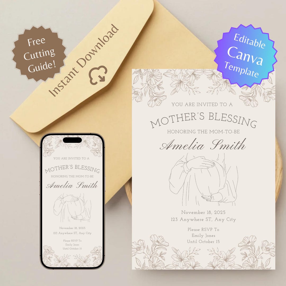 Digital Mother's Blessing Invitation L Editable Blessing Way Canva ...