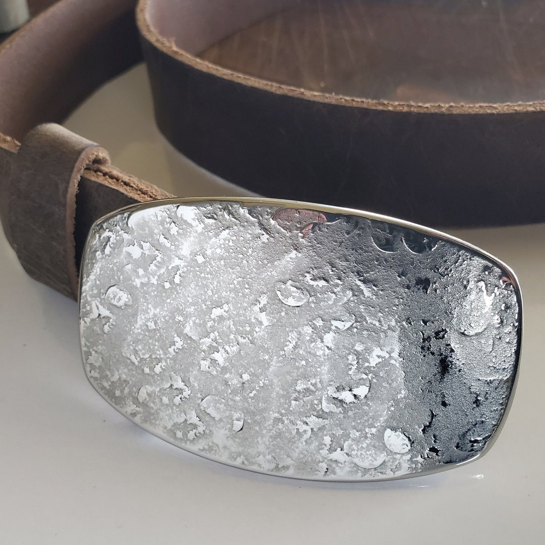 Unisex Belt Buckle & Leather Belt Hand Forged Work Wear Solid Stainless ...