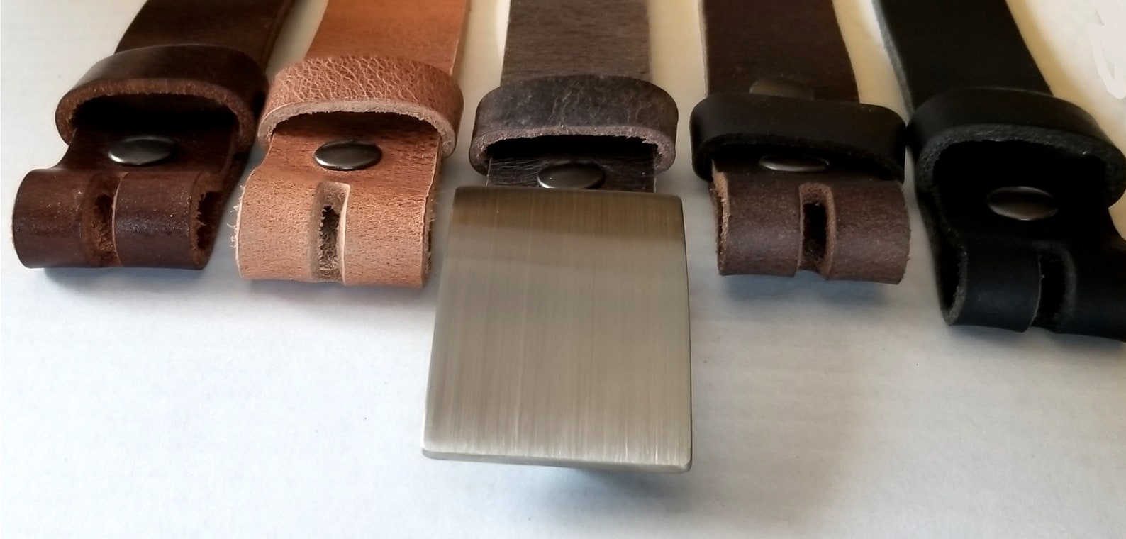 Gentlemen's Gift Set - 5 Belts & Buckle - Brushed Stainless Buckle and ...