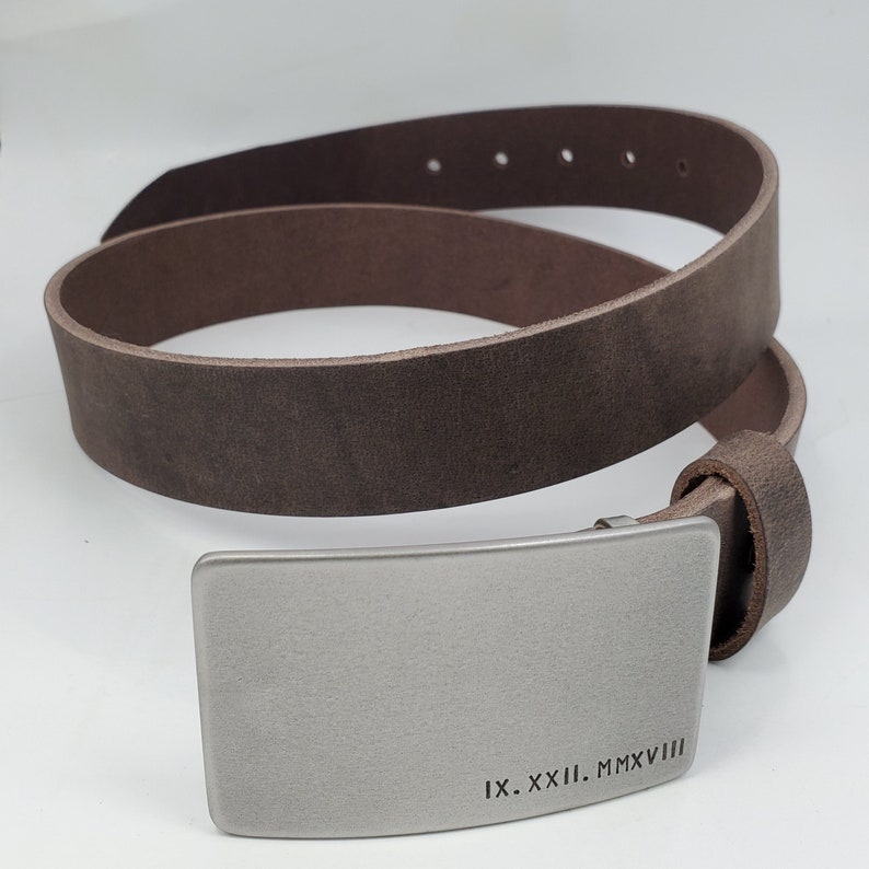 Roman Numeral Buckle With Leather Belt, Anniversary Gift, Belt & Buckle ...