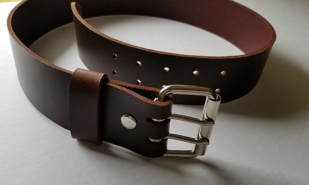 Two (2)INCH Leather Belt & Buckle Two Rows of Holes Biker Belt Unisex ...