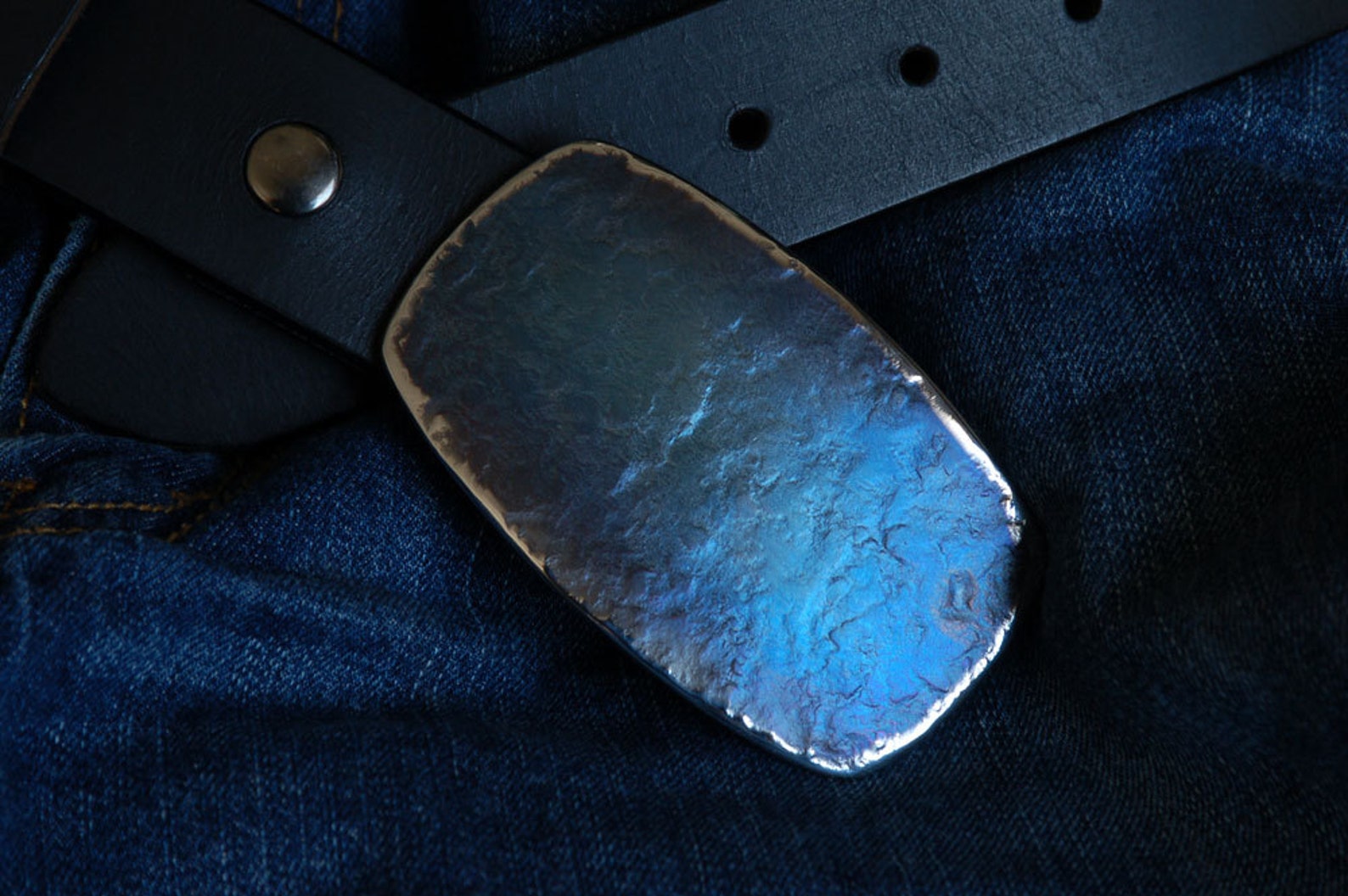 Hand Forged Blue Stainless Steel Belt Buckle, Hypoallergenic, Fits 1.5 ...